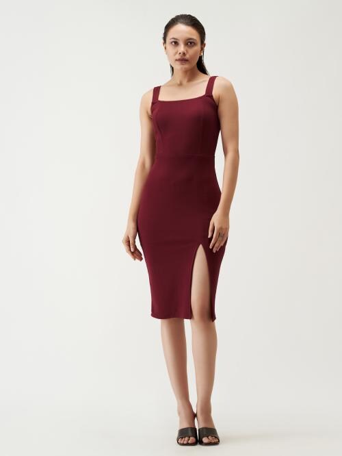 Buy AASK Valntino Lycra Plain & Solid Maroon Color Dress for women ...