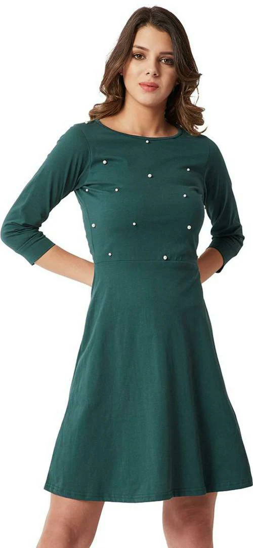 Buy Miss Chase Women Green Solid Cotton Single Dress Online at Best ...