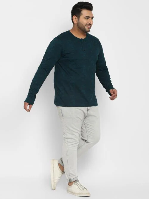 Buy Urbano Plus Men's Dark Green Printed Regular Fit Henley Neck Full ...