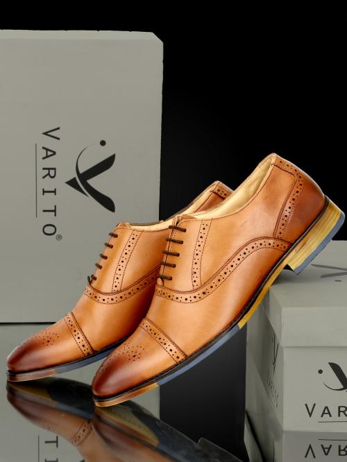 Buy Varito Men's Tan 100 % Genuine Leather (CRUST ITALIAN Leather) Lace ...