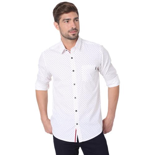 Buy Mufti White & White Logo Print Slim Fit Casual Shirt Online at Best ...