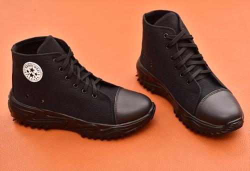 Buy OZJI Premium Canvas Ankle High Full Black Lace Sneakers Shoes For ...