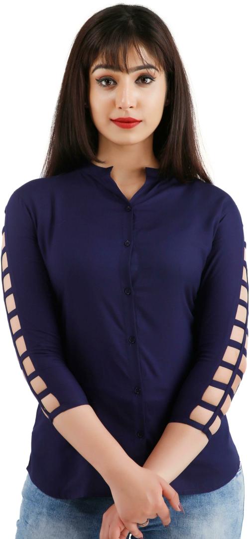 Buy Fab Star Women Blue Solid Viscose Rayon Tops Online at Best Prices ...