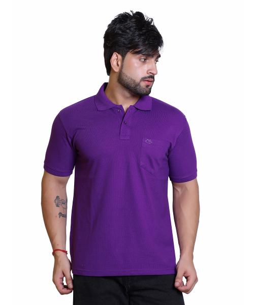 Buy OMAV D' SIGN Men's Purple Polo Neck Half Sleeve Solid T-Shirt ...