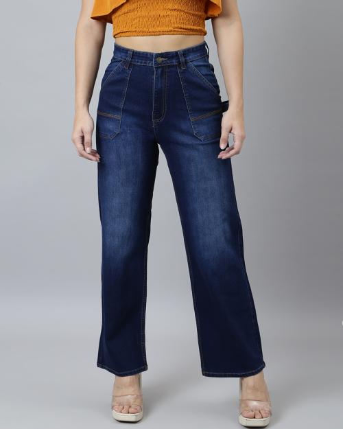 Buy Guti Women High Rise Ankle Length Blue Flared Jeans Online at Best ...