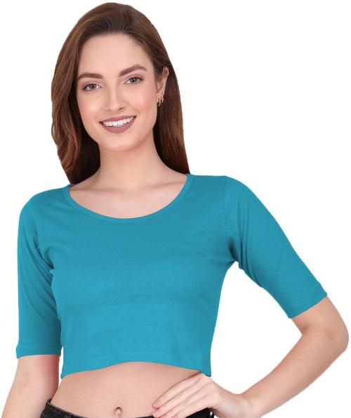 Buy The Blazze Women Light Blue Solid Cotton Blend Round Neck Blouse (S) Online at Best Prices ...