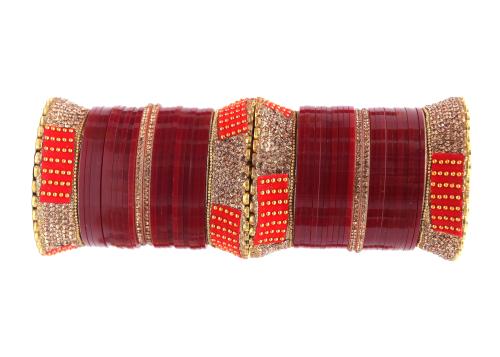Buy Navjai Bridal Punjabi Chuda for Wedding In Red Kundan Chooda Set ...