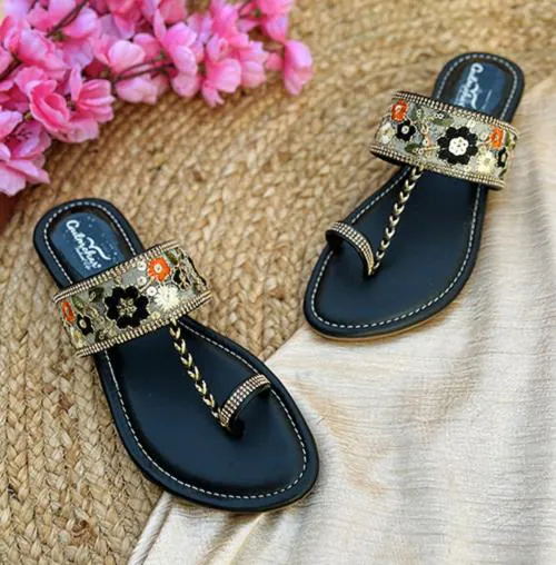 Buy Gulmeren Women's Ethnic Slip-On Flat Chappals, Embellished ...