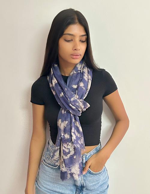 Buy Ayesha Navy Blue & Grey Crumple Tie Dye Modal Scarf with Italian ...