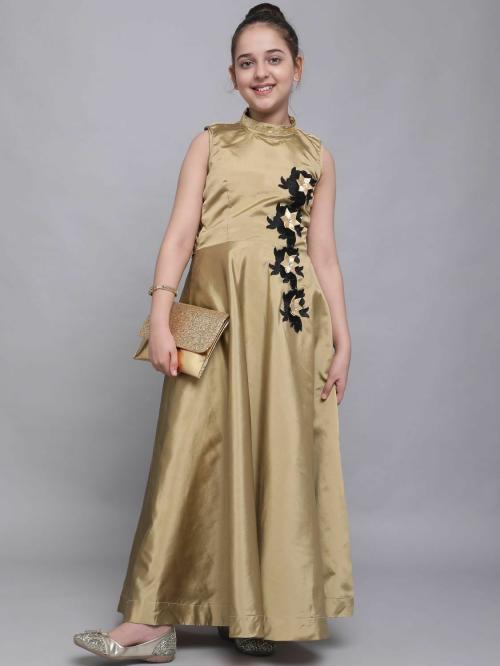 Buy Bollylounge Girls Cream Patch Taffeta Single Fit And Flare Dress Online at Best Prices in ...