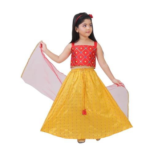 Buy LeNYRuiz Kids Girls' Silk Lehenga Choli Dupatta Set Online at Best ...