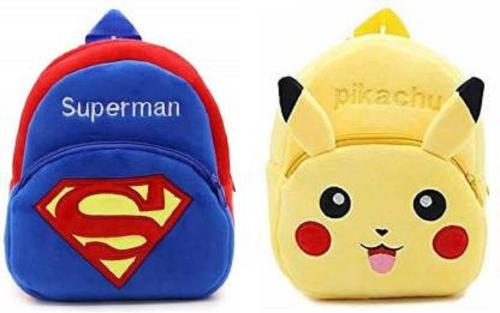 Buy Heaven Decor Superman & Pikachu Soft Velvet Kids School Bag Nursury ...