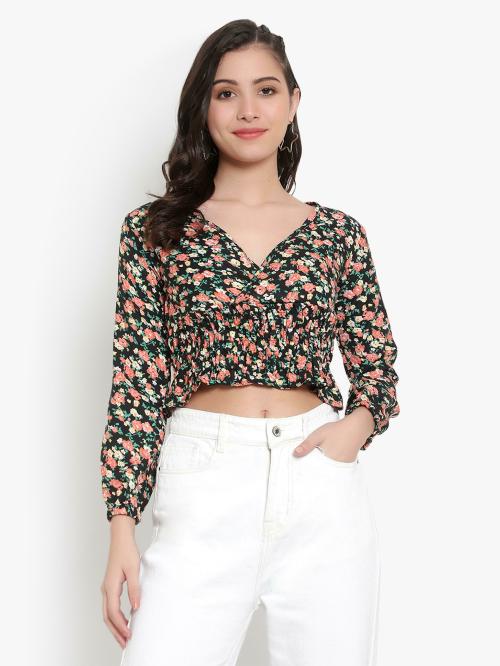 Buy FAREVER SELECTION Women Multicolor Floral Print Crepe Crop Top (XXL ...