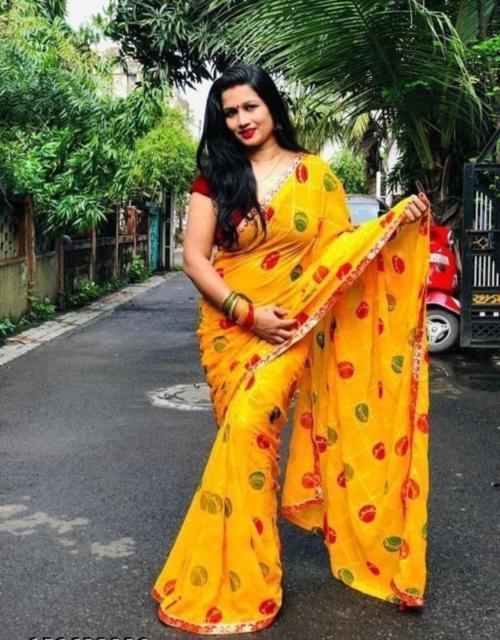 Buy Mansh the stylo..Women Yellow Geometric Print Georgette Bollywood ...