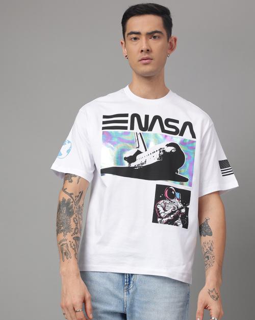 Buy Free Authority NASA Printed Half Sleeves WHITE T-Shirt for Men ...