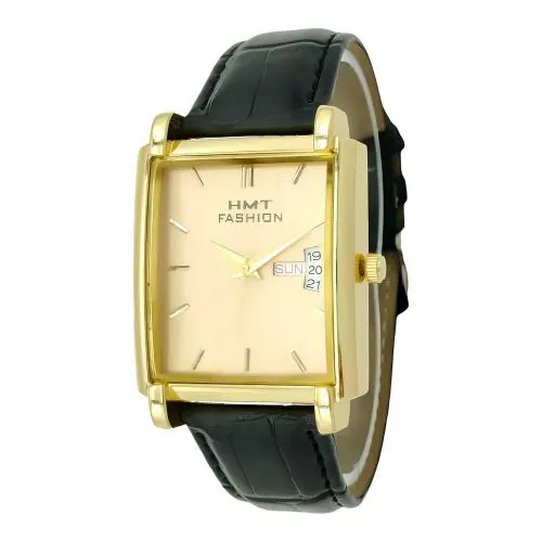Buy HMT FASHION Golden Dial Day Date Function Quartz Wrist Watch for ...
