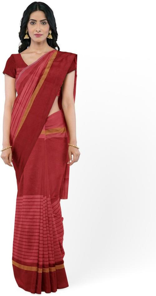 Buy Suntex Women Dark Green Striped Cotton Silk Single Saree Online at ...