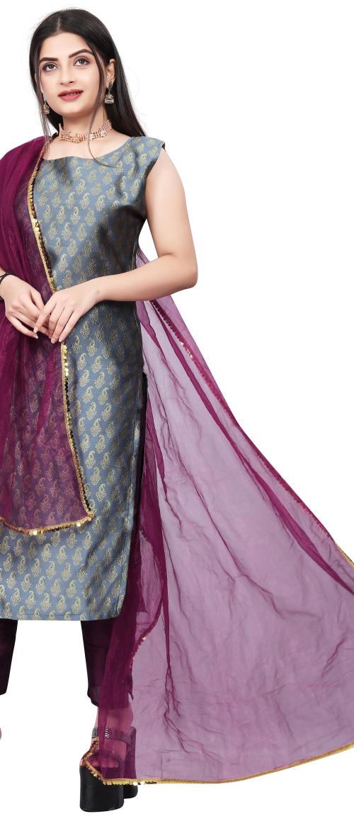 Buy sukhnath creation Women's Silk Blend Grey Straight Kutra, Pant with ...