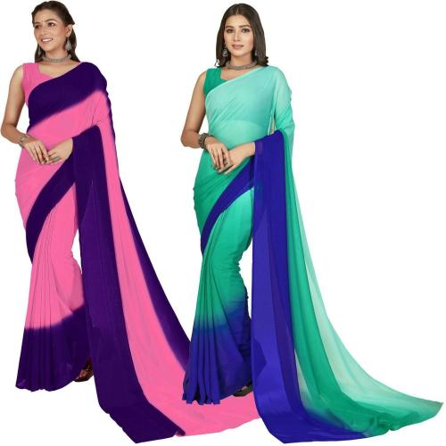 Buy Anand Women Multicolor Colour-Block Georgette Pack of 2 Saree ...