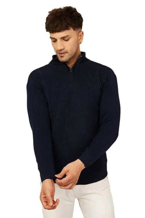 Buy Kvetoo Men High Neck Zipper Full Sleeve Woolen Winter Sweater ...