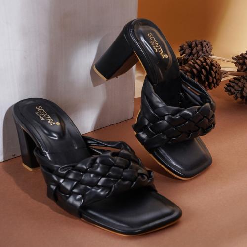 Buy SCENTRA Women Black Block Heel Slippers Online at Best Prices in ...