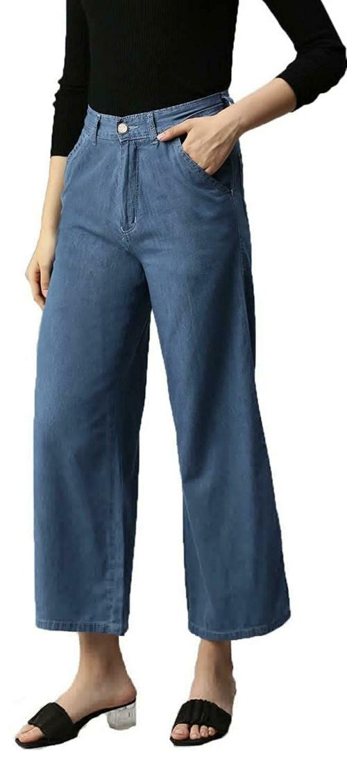 Buy ADBUCKS Women Dark Blue Solid Denim Plazzo Jeans Online at Best ...