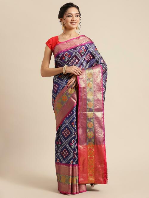 Buy PTIEPLBanarasi Silk Works Royal Blue & Magenta Ikkat Patola ...