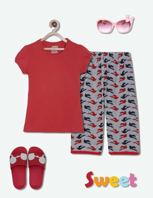 Buy SINI MINI Half Sleeve Red Girls Casual Pack of 2 Nightsuit Online ...