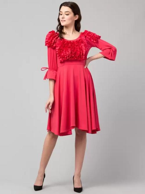 Buy Famiss fashion Women's Stylish Knee Length Dress (Pink) Online at ...