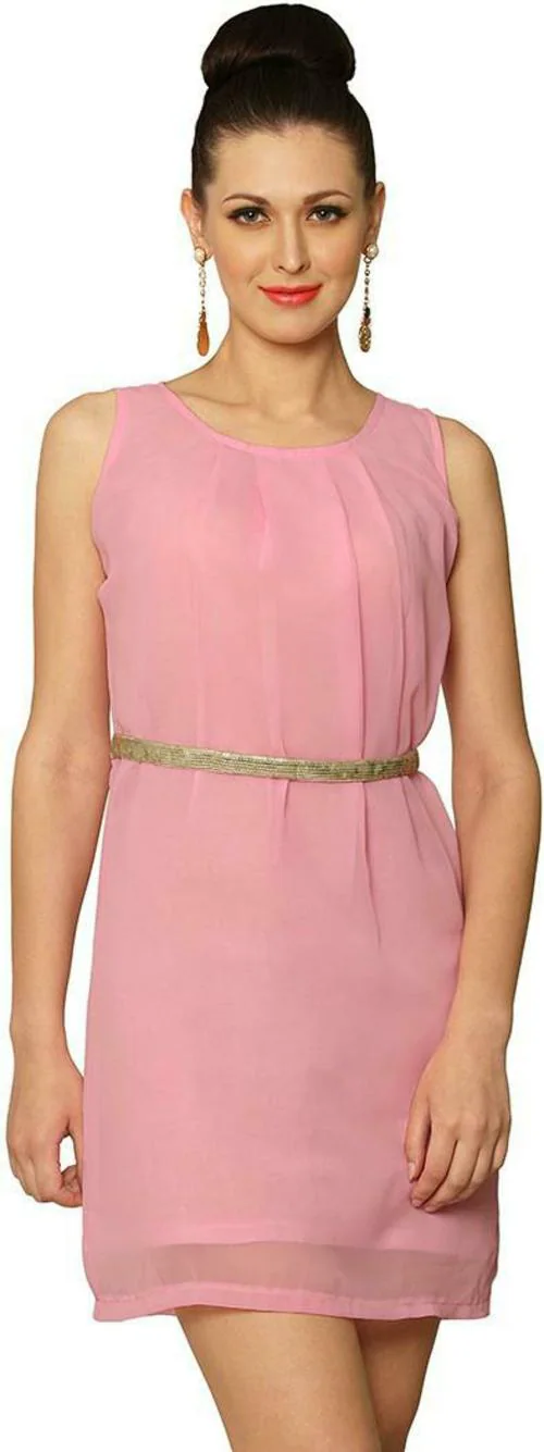 Buy Miss Chase Women Pink Solid Georgette Single Dress Online at Best ...