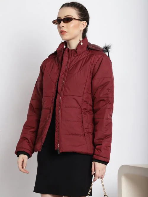 Buy ONNIT Women's Red winter wear full sleeve solid parka Jacket ...