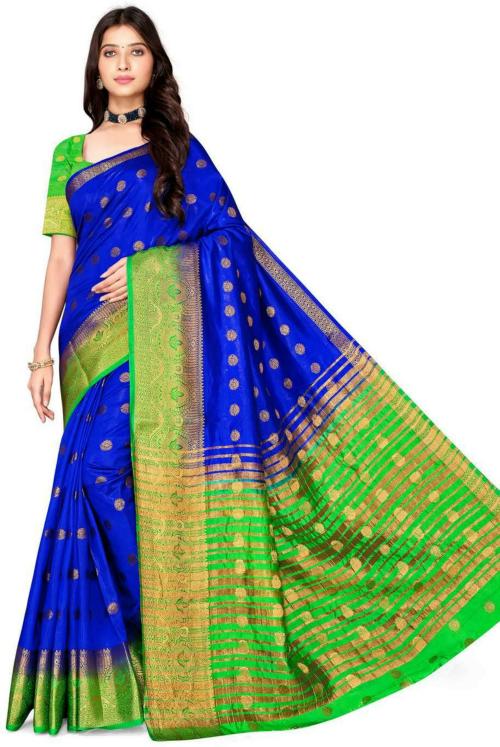 Buy Devi creation Women Printed Kanjivaram Jacquard Saree Blue Online ...