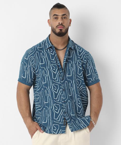 Buy Instafab Plus Men's Abstract Lines Print Shirt Online at Best ...