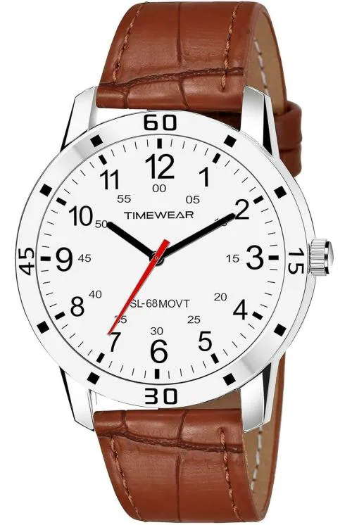 Buy TIMEWEAR Men's Analog Minute Track Dial Leather Strap Watch [Brown ...