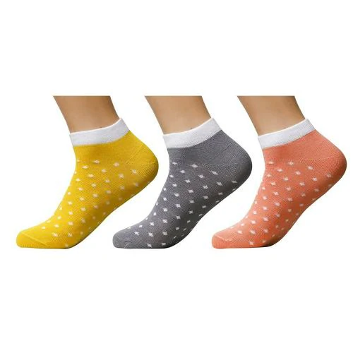 Buy JOSHWA Women Yellow, Grey And Orange Pure Cotton Shoe Liner Socks ...