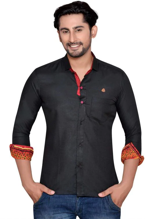 Buy PP SHIRTS Men Black Solid Cotton Blend Casual Shirt (M) Online at ...