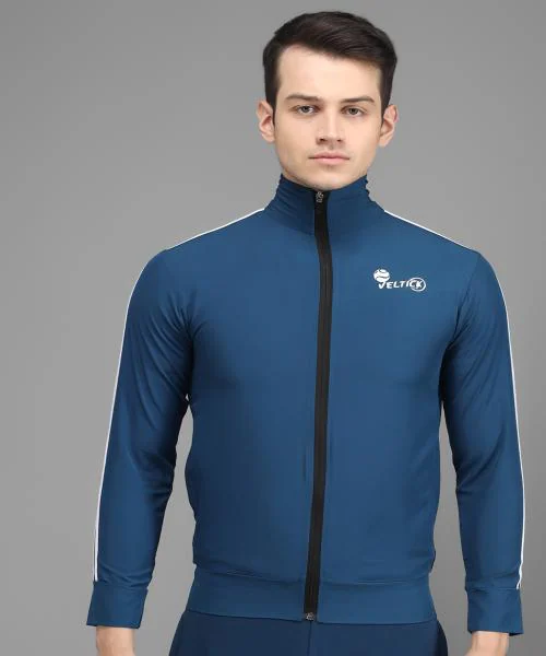Buy Veltick Men's NS Lycra Solid Side Stripe Airforce Blue Track Jacket ...