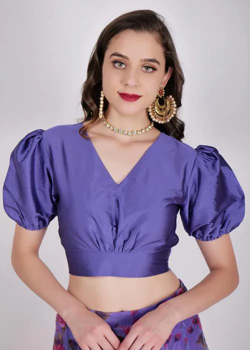 Buy FR Frolic Rolic Women's Girls Silk Puff Sleeve Solid V-Neck Crop ...