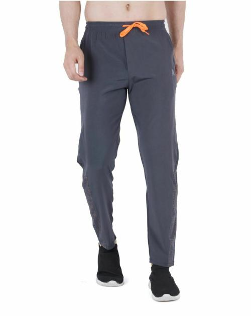 Buy Navyfit Men Dark Grey Solid Polyester Jogger Track Pants With Zip ...