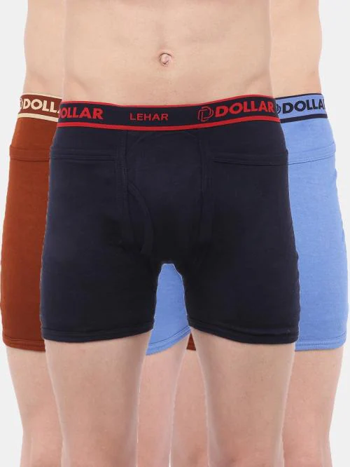 Buy DOLLAR Lehar Men's Assorted Solid 100% Cotton Pack of 3 Trunks ...