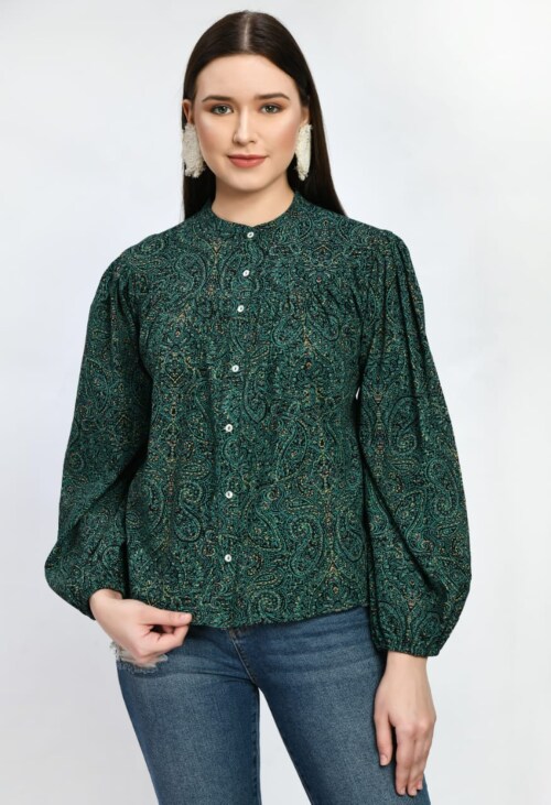Buy NEEL & NED Green rayon paisley print top Online at Best Prices in ...