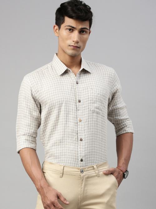 Buy Ecentric Men White Beige Checks Slim Fit Hemp Formal Full Sleeve ...