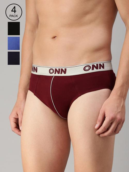 Buy ONN Men Pack Of 4 Black, Royal Blue, Maroon, Navy Blue Pure Cotton Basic Briefs Online at ...
