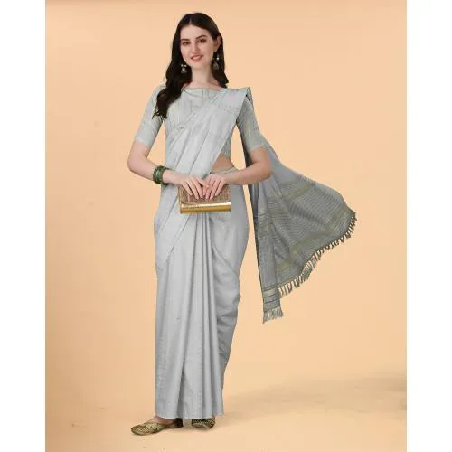 Buy Silver Colour Embellished Cotton Saree Online at Best Prices in ...