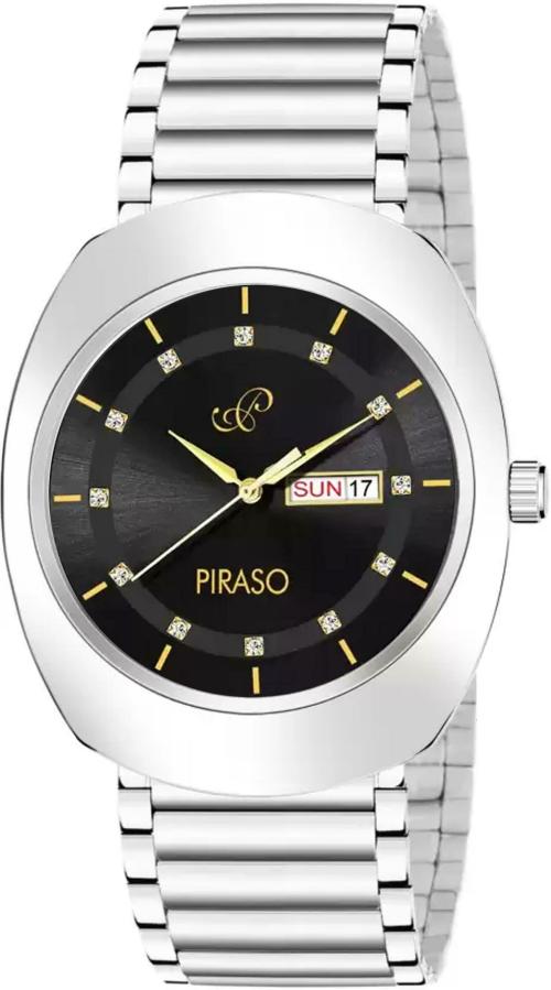 Buy Piraso Premium Date Display Black Dial & Silver Chain Analog watch ...