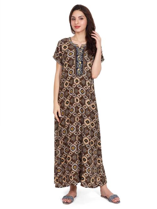Buy Evolove Women Brown Viscose Liva Long Maxi Night Gown Nighty Dress ...