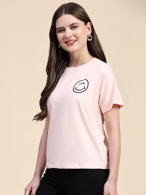 Buy AECK Women Basic Solid Cotton Peach Half Sleeves T-Shirt Online at Best Prices in India ...