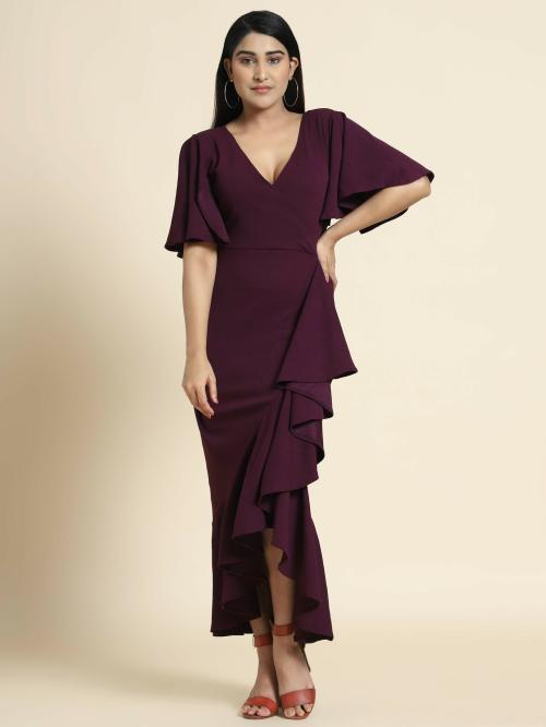 Buy Leeli Peeri Designer Women Purple Solid Cotton Lycra Blend A-Line ...
