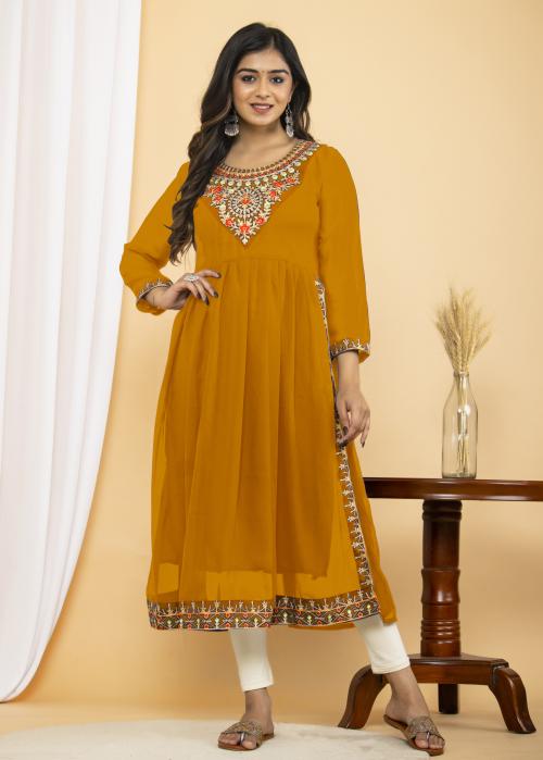 Buy RATNAVALI Embroidered Naira Cut Work Kurta For Women KT016-04-S ...