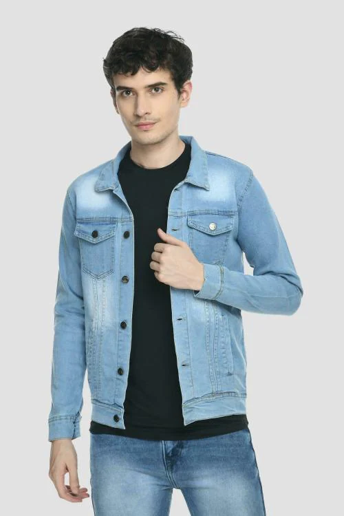 Buy Montrez Men Light Blue Washed Jacket Online at Best Prices in India ...